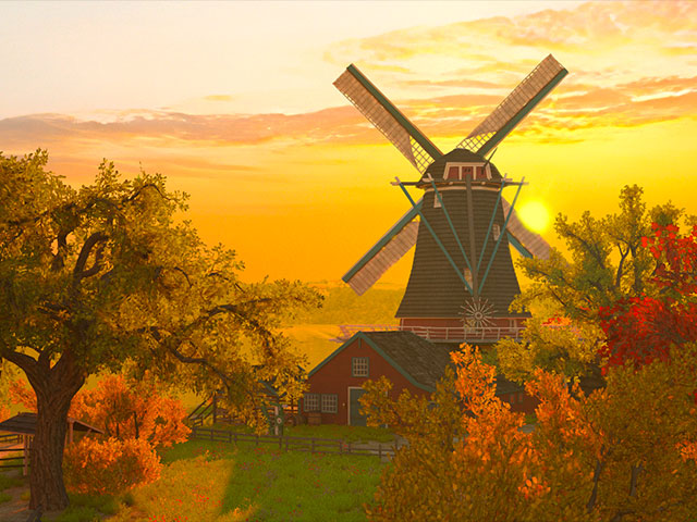 Nature 3D Screensavers - Fall Windmills